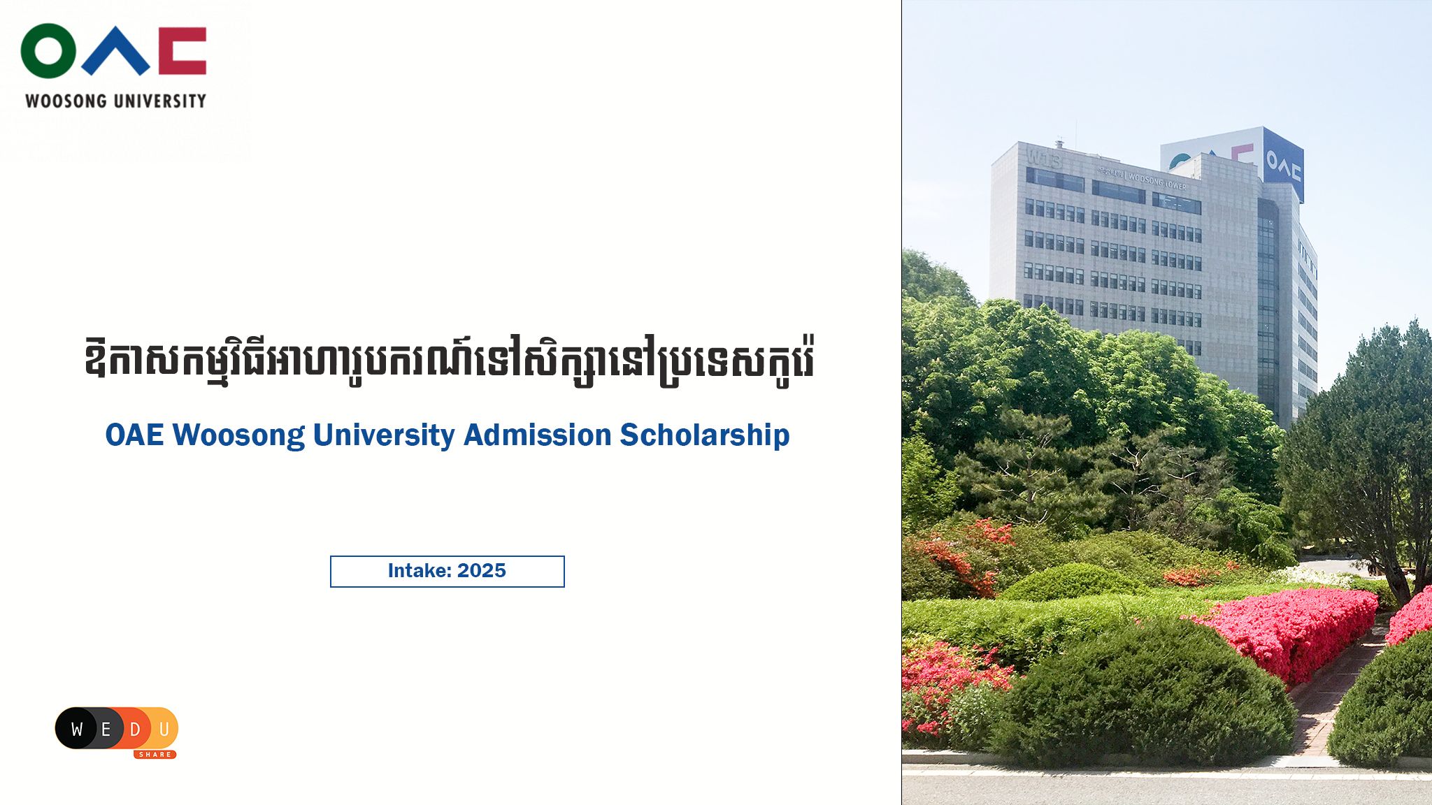 OAE Woosong University Admission Scholarships | WEduShare
