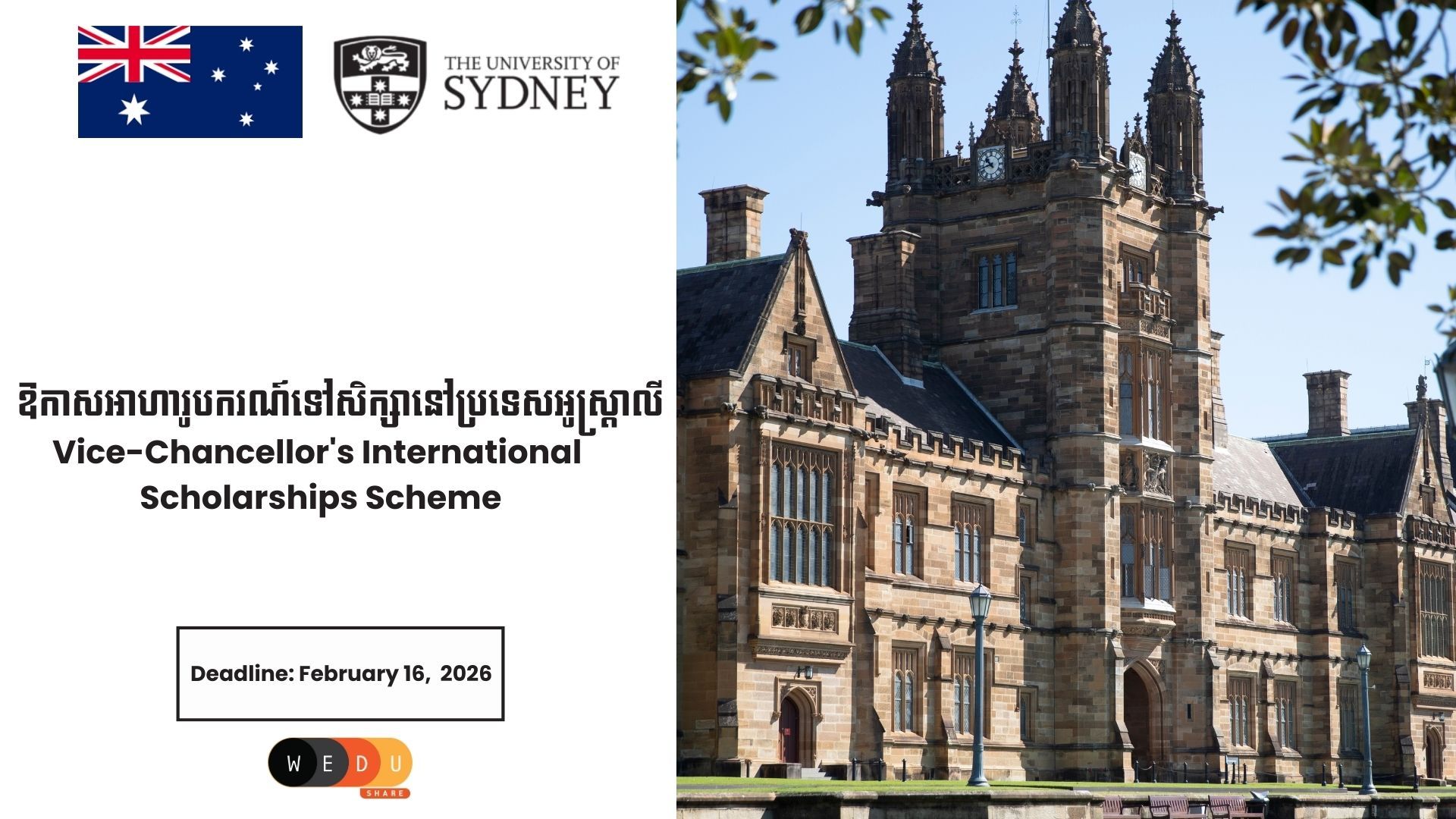 The University of Sydney Vice-Chancellor's International Scholarships ...